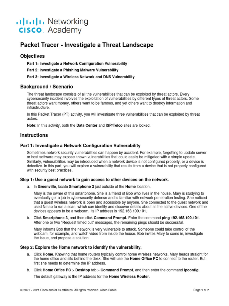 1.3.14 Packet Tracer - Investigate A Threat Landscape - Answer Key | PDF | Computer Security ...
