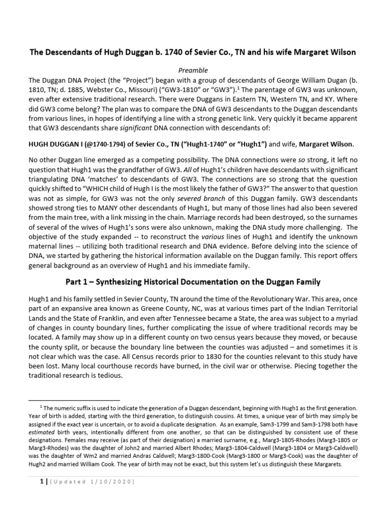 Hugh Duggan I: Family History Overview | PDF