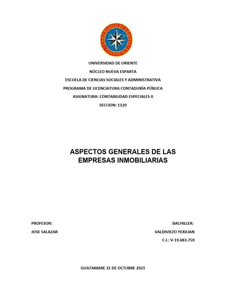 Aspectos Generales de Las Empresas Inmobiliarias Yexi 1 | PDF