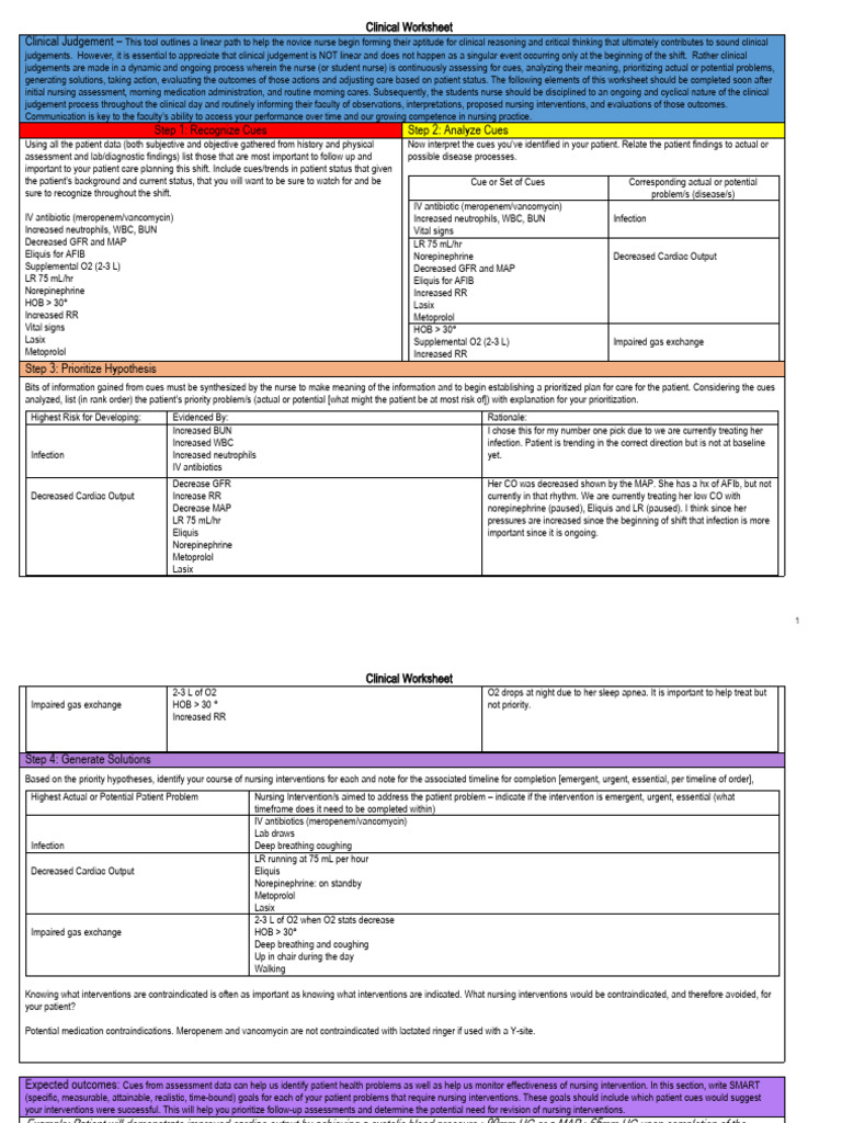 Clinical Worksheet - Portfolio | PDF | Nursing | Patient