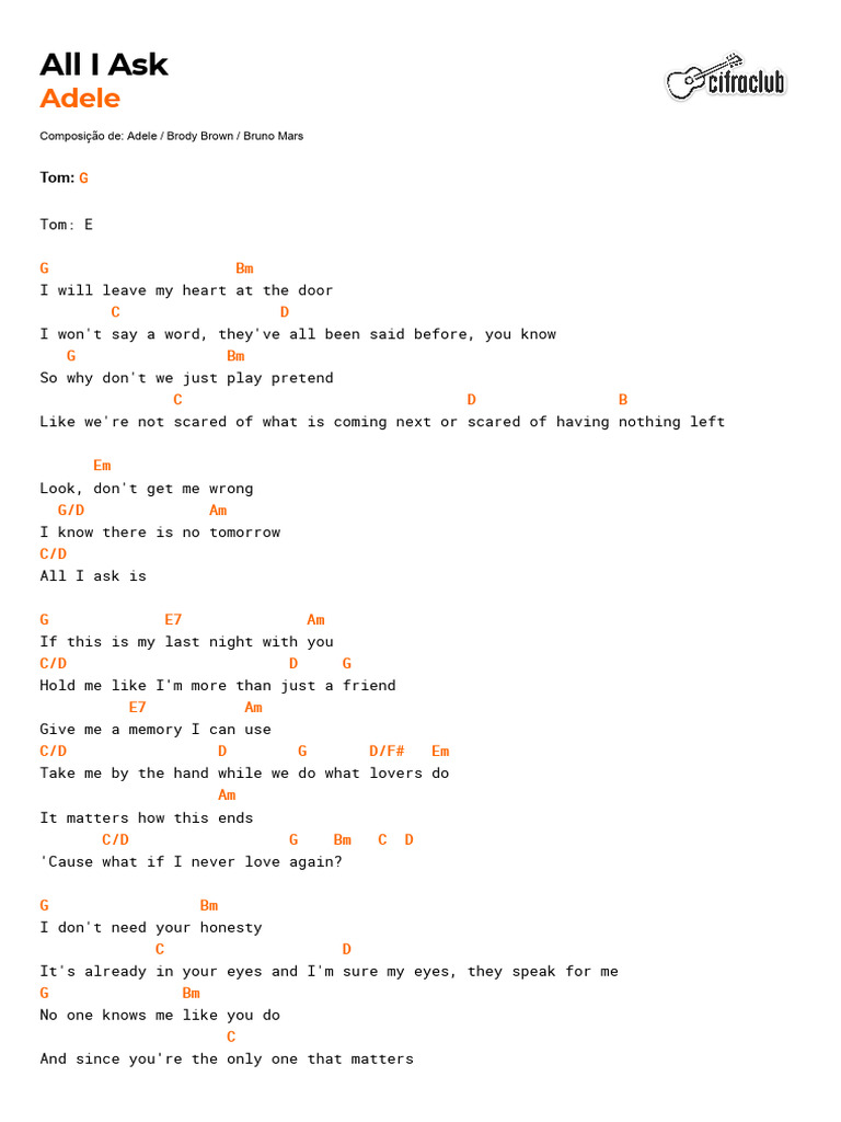 Adele's "All I Ask" Lyrics & Chords | PDF