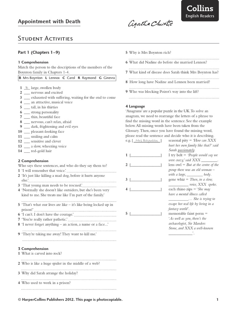 Appointment With Death - Student Activities | PDF