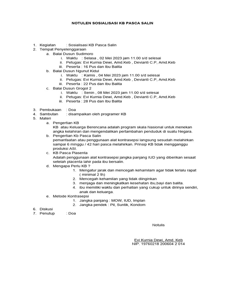Notulen Sosialisasi KB Pasca Salin | PDF | Kesehatan Holistik