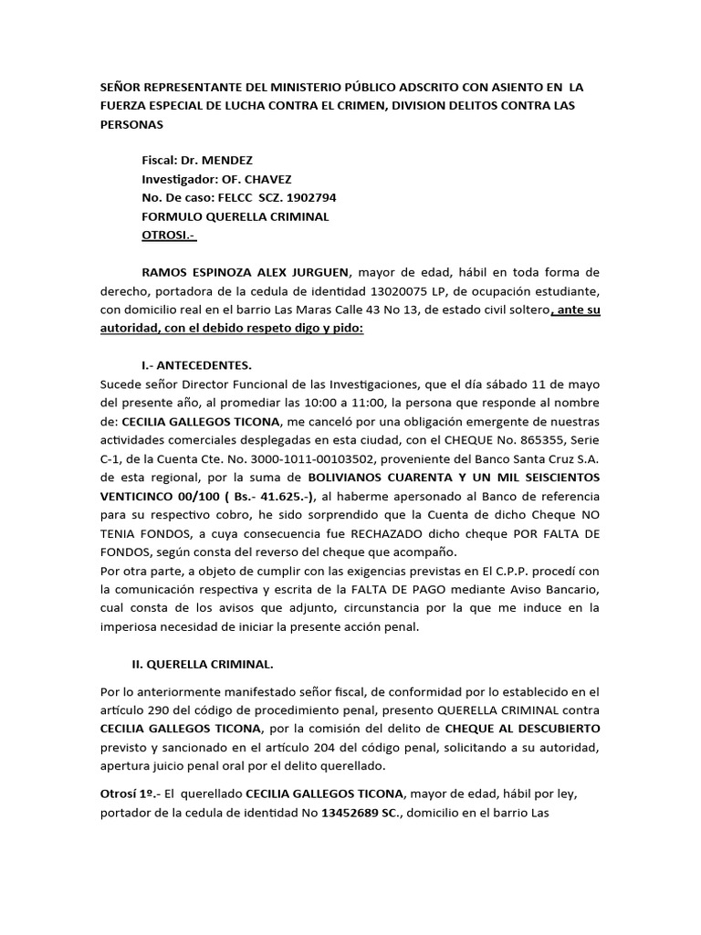 Memorial de Querella | PDF | Queja | Justicia