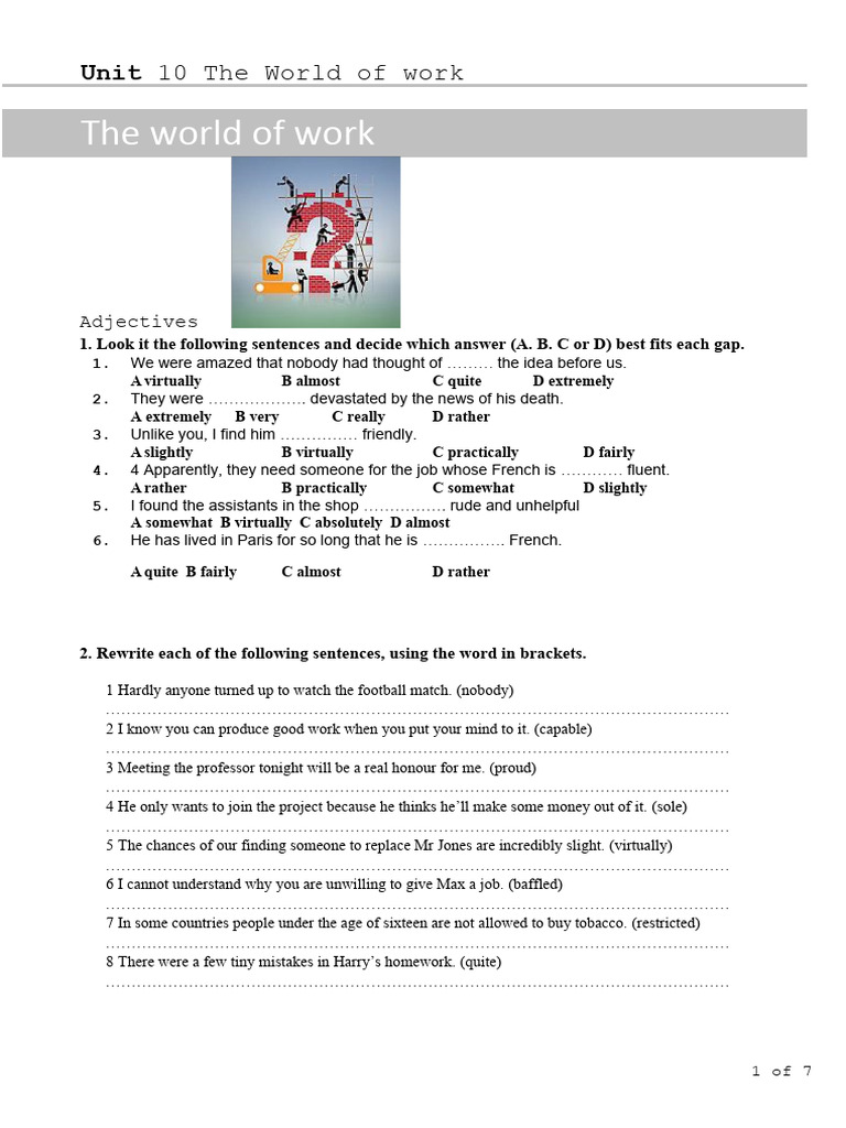 Adjectives and Pronouns in Work Context | PDF