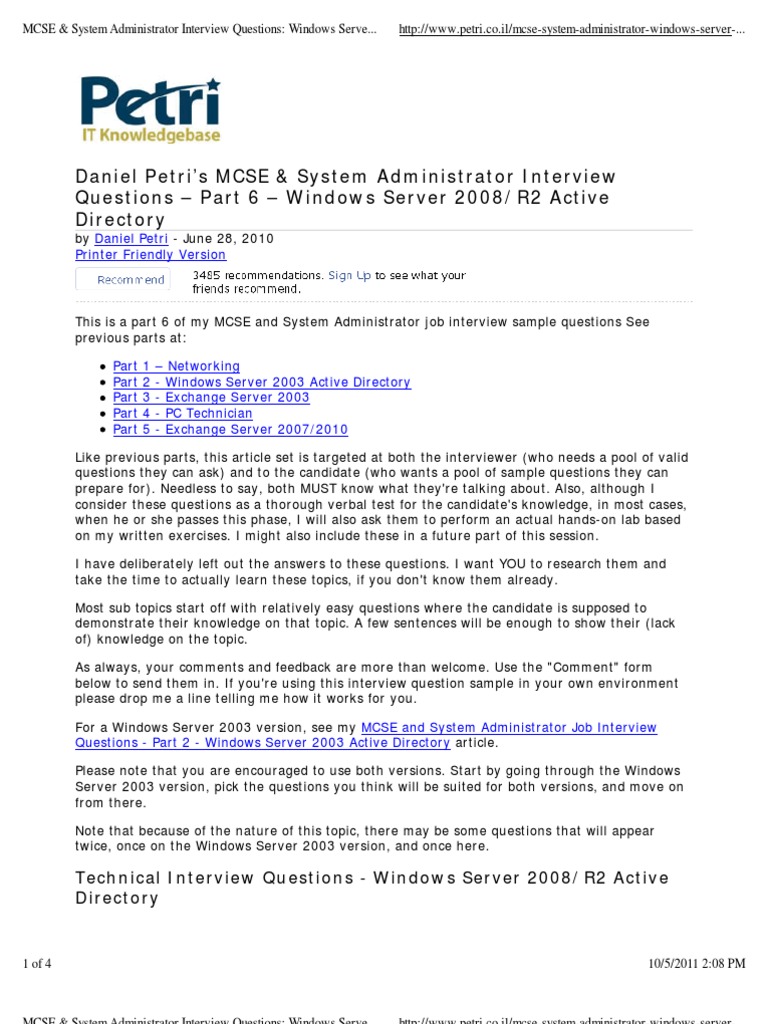 MCSE & System Administrator Interview Questions - Windows Server 2008 - R2 Active Directory ...