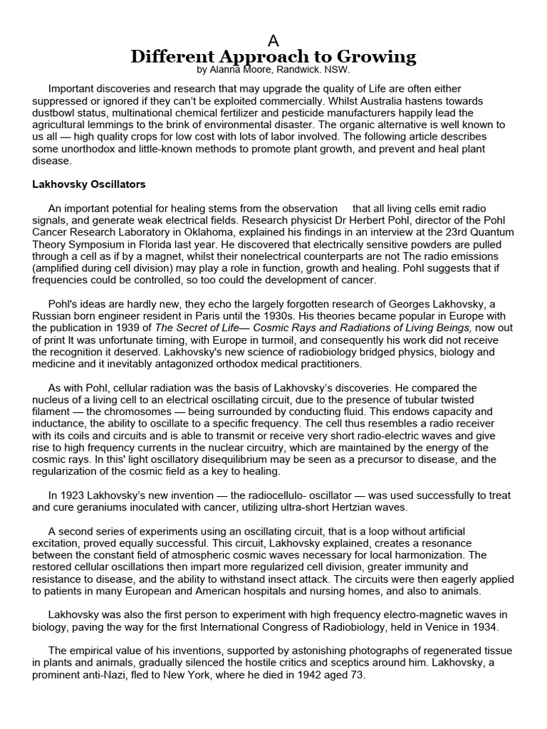 (Lakhovsky Coil) A Different Approach To Growing by Alanna Moore | PDF ...