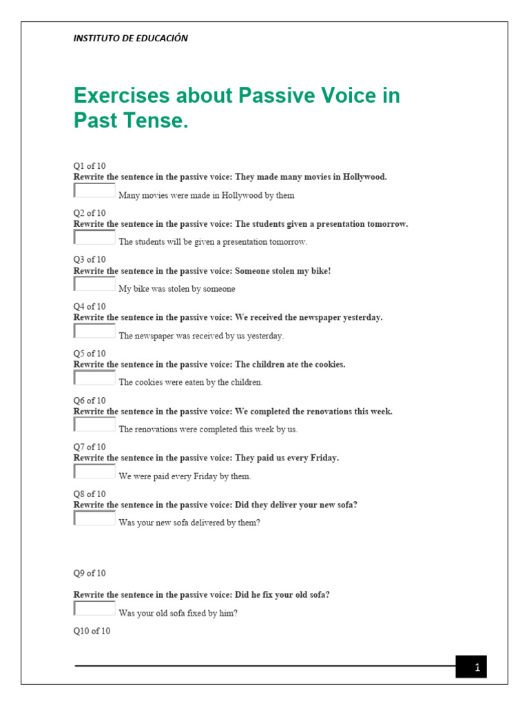 Sesion6 Exercises Passive Voice Past Tense Entregar | PDF