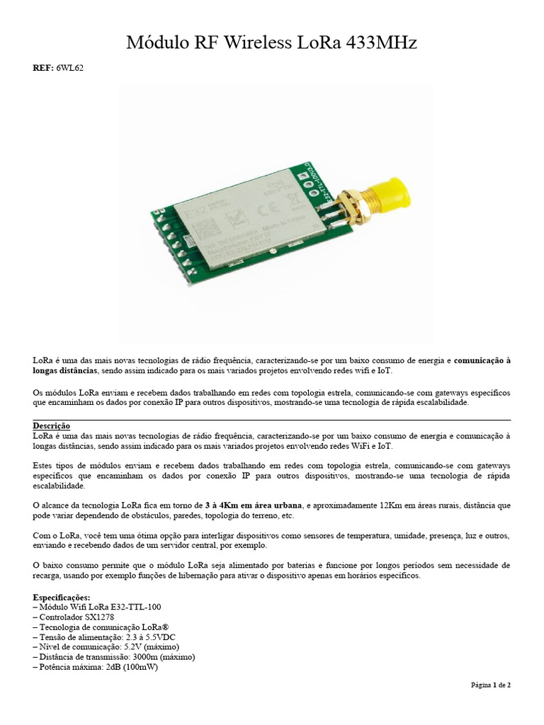 Módulo RF Wireless LoRa 433MHz | PDF