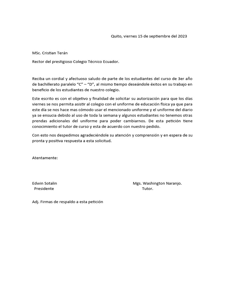 SOLICITUD CAMBIO DE UNIFORME | PDF