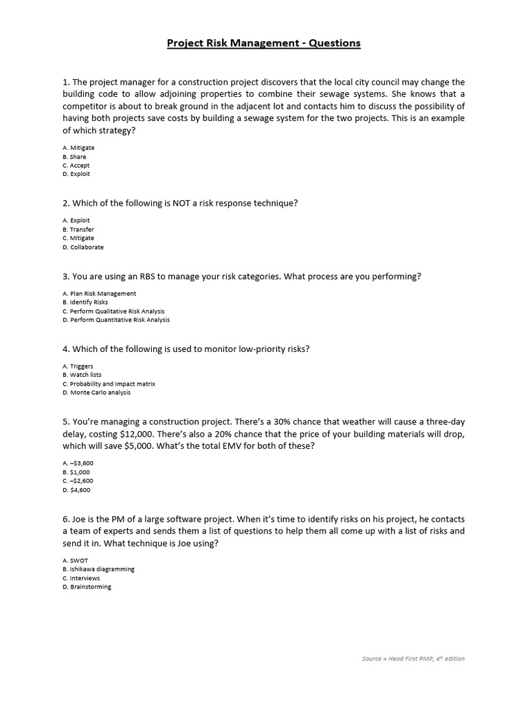 Quiz - Project Risk Management | PDF