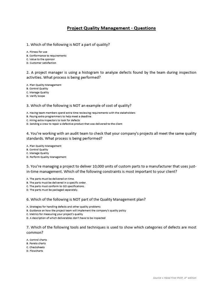 Project Quality Management Quiz | PDF