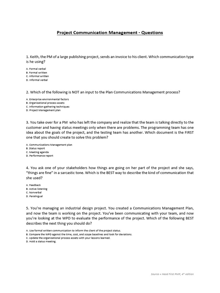 Quiz - Project Communication Management | PDF | Communication | Human Communication
