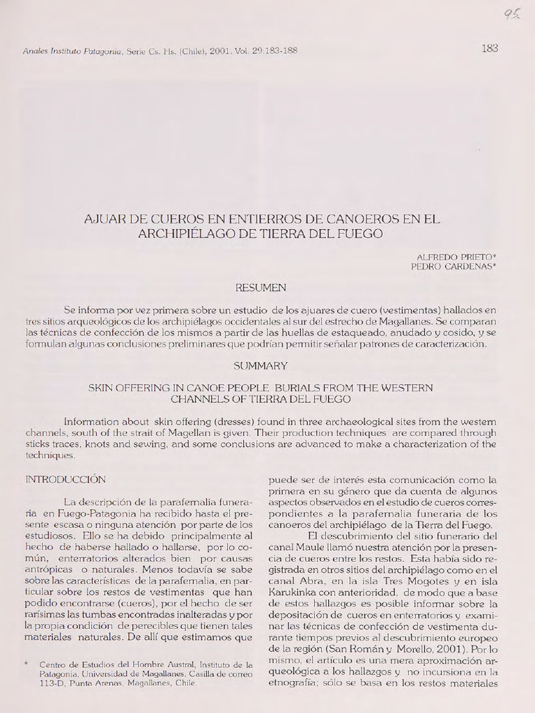 Alfredo Prieto Ajuar de Cueros en Entierros de Canoeros | PDF