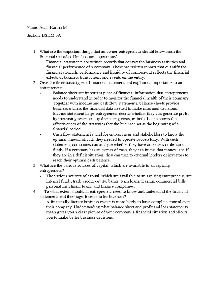 Entrep Lesson 6 Activity | PDF | Expense | Income Statement
