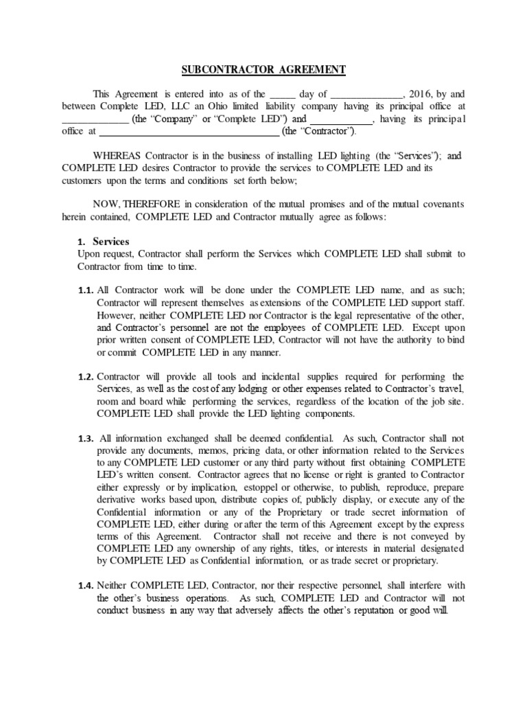 Detailed Subcontractor Agreement Example | PDF | Finance & Money Management