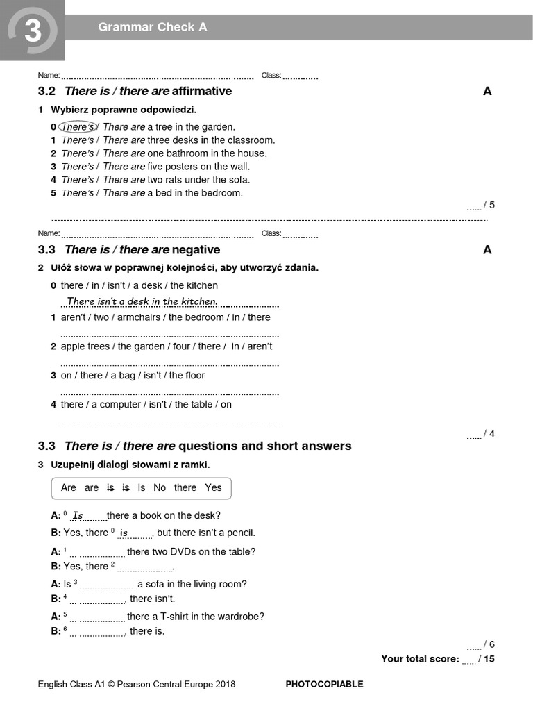 ECA1 - Tests - Grammar Check 3A - New2018 | PDF