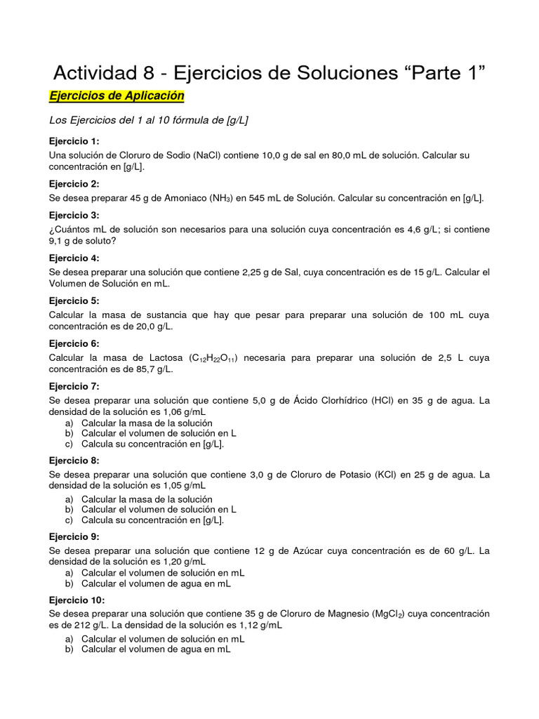 Actividad 8 - Ejercicios de Soluciones - Parte 1 | PDF | Concentración | Hidróxido de sodio