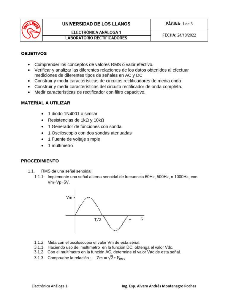 LAB 3 - Rectificador de Media Onda y Onda Completa | PDF