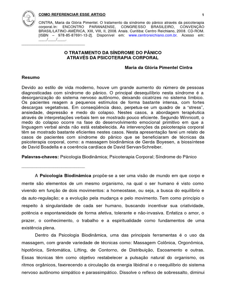 O Tratamento Da Sindrome Do Panico Atrav | PDF