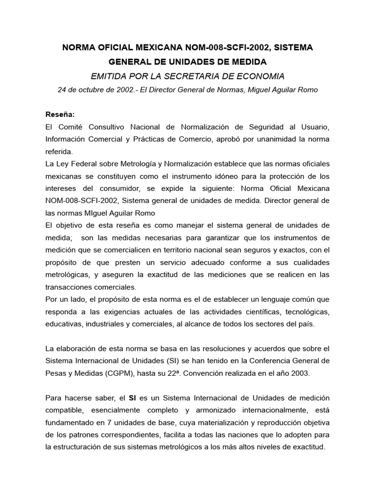 NORMA OFICIAL MEXICANA NOM-008-SCFI-2002, SISTEMA GENERAL DE UNIDADES ...