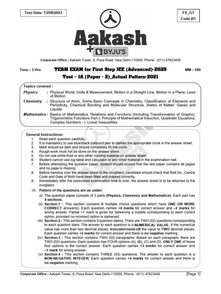 TE FS Test-1A Code-B1 G1 Paper-2 (13-08-2023) Q | PDF