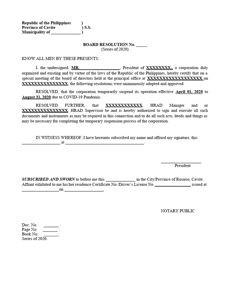 Board Resolution (Tempo Closure) | PDF | Business | Finance & Money ...