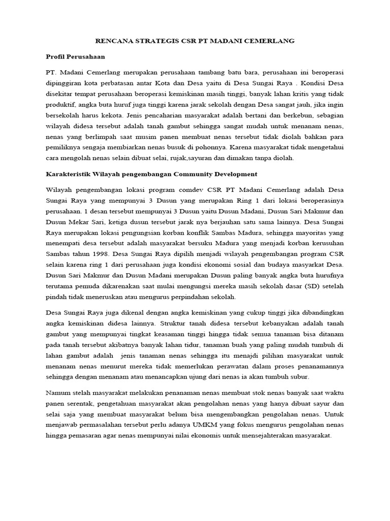 Contoh Rencana Strategis CSR | PDF