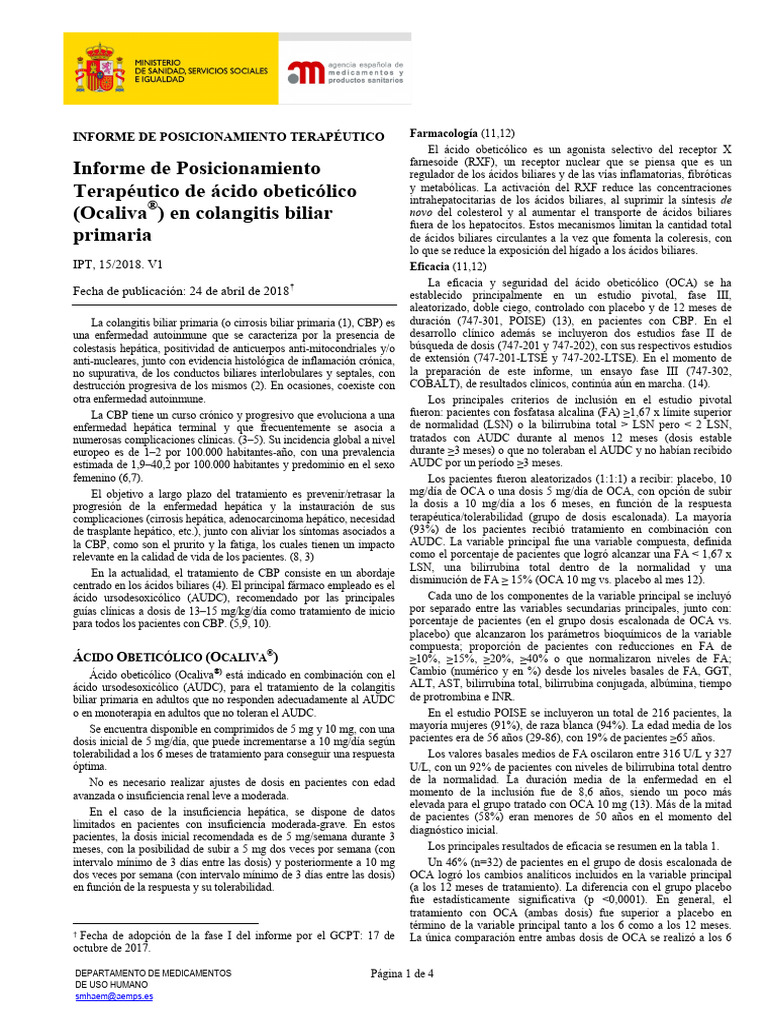 IPT Obeticolico Ocaliva Colangitis Biliar Primaria | PDF