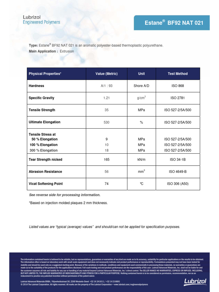 Estane BF92 | PDF | Strength Of Materials | Legal Liability