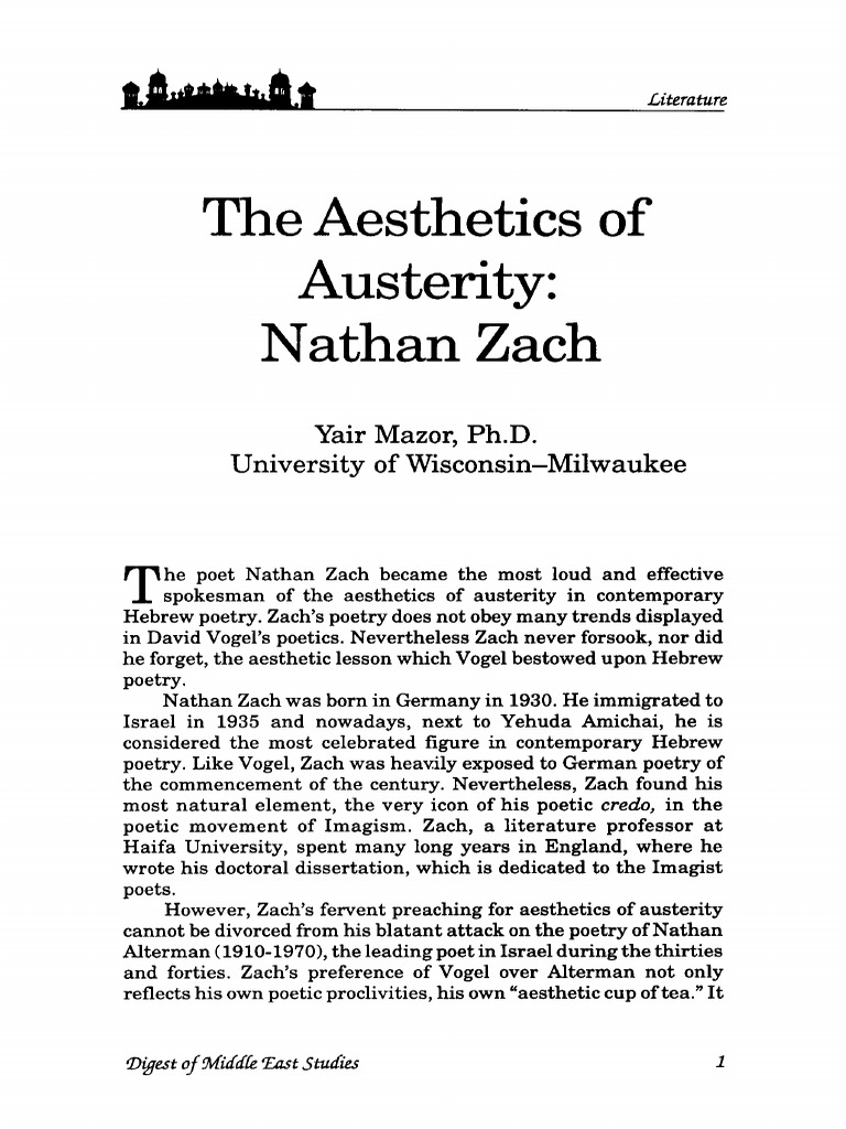 The Aesthetics of Austerity - Nathan Zach | PDF