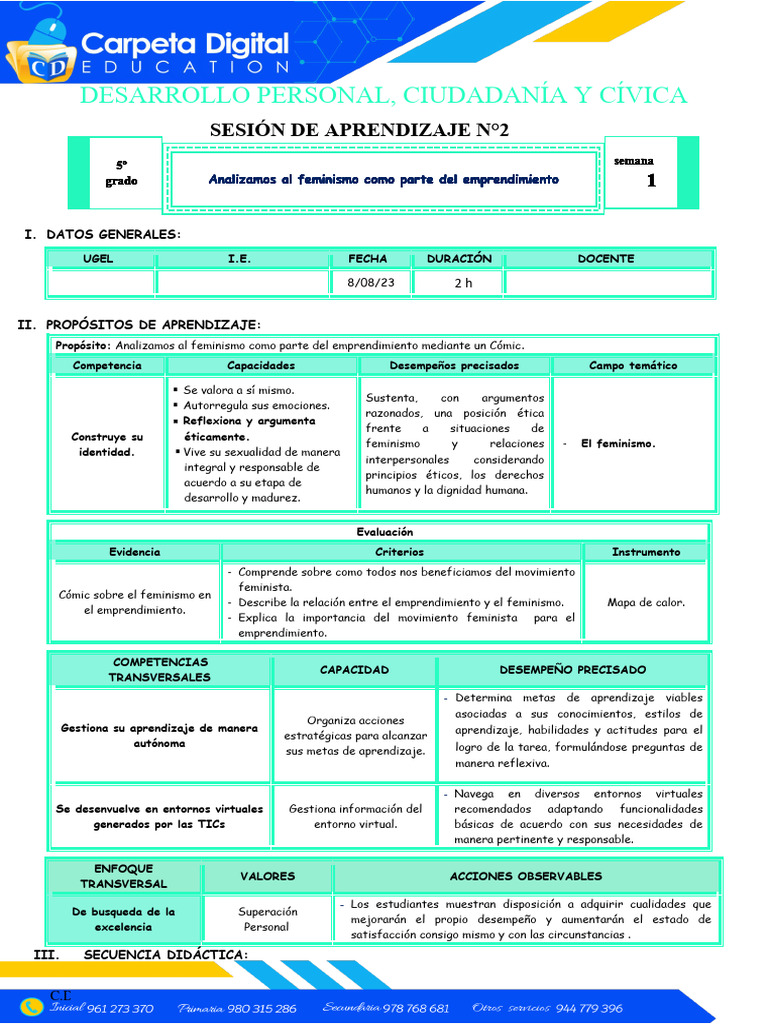 5° Sesión de Aprendizaje Sesión 2-Sem.1-Exp.5-Dpcc | PDF