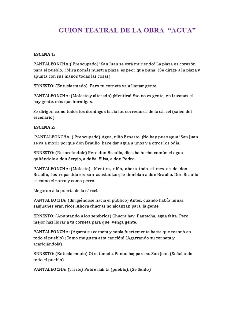 GUION TEATRAL DE LA OBRA | PDF