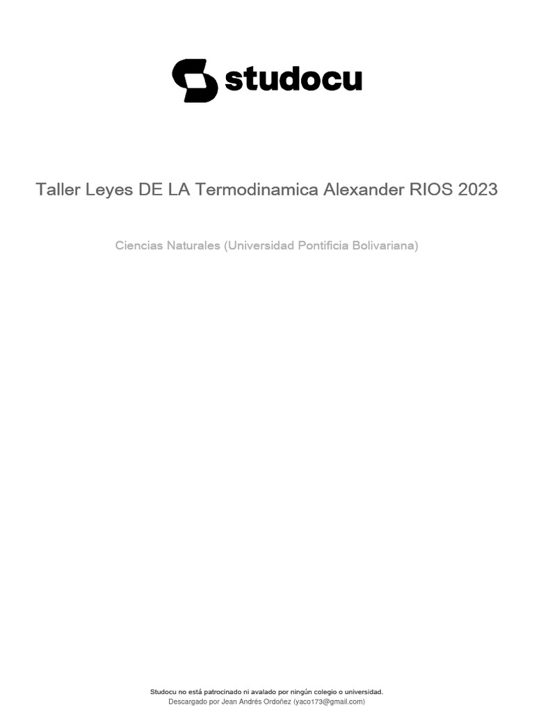 Taller Leyes De La Termodinamica Grados 10 4 Periodo Pdf 3155