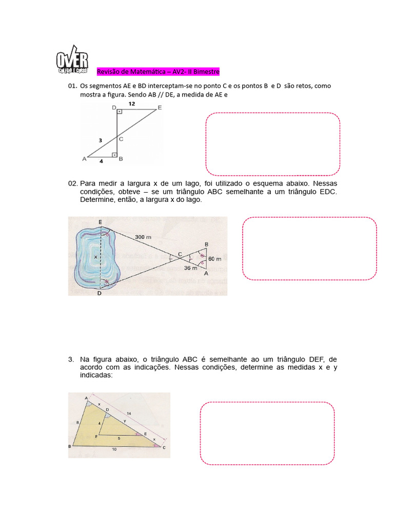 Revisão de Matemática - SIMULADO - AV2 | PDF | Métodos e Materiais de Ensino
