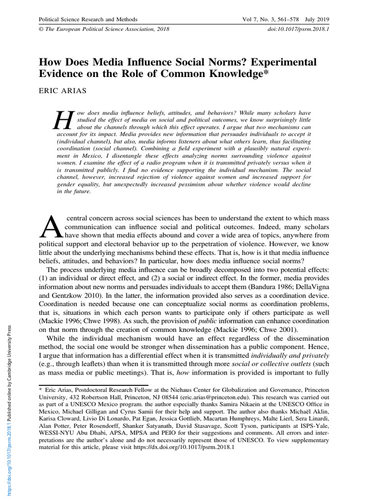 How Does Media Influence Social Norms Experimental Evidence On The Role ... How Does Media Influence Social Norms Experimental Evidence On The Role ...