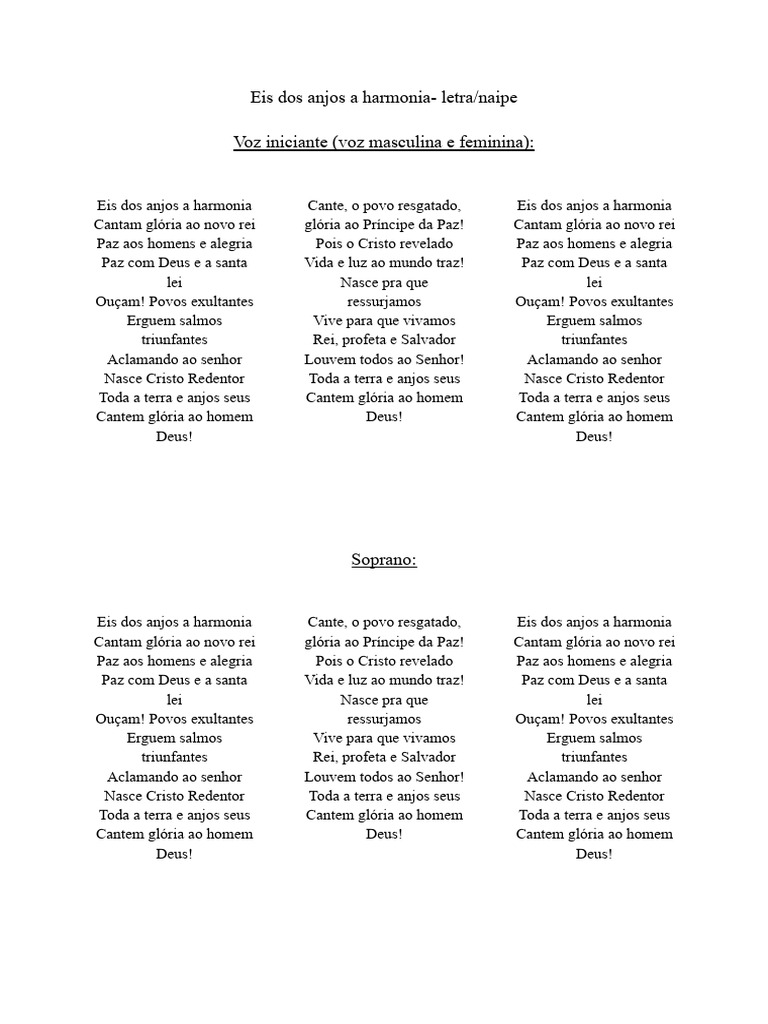 Eis dos anjos a harmonia- letra_naipe -pdf | PDF | Anjo | Salmos