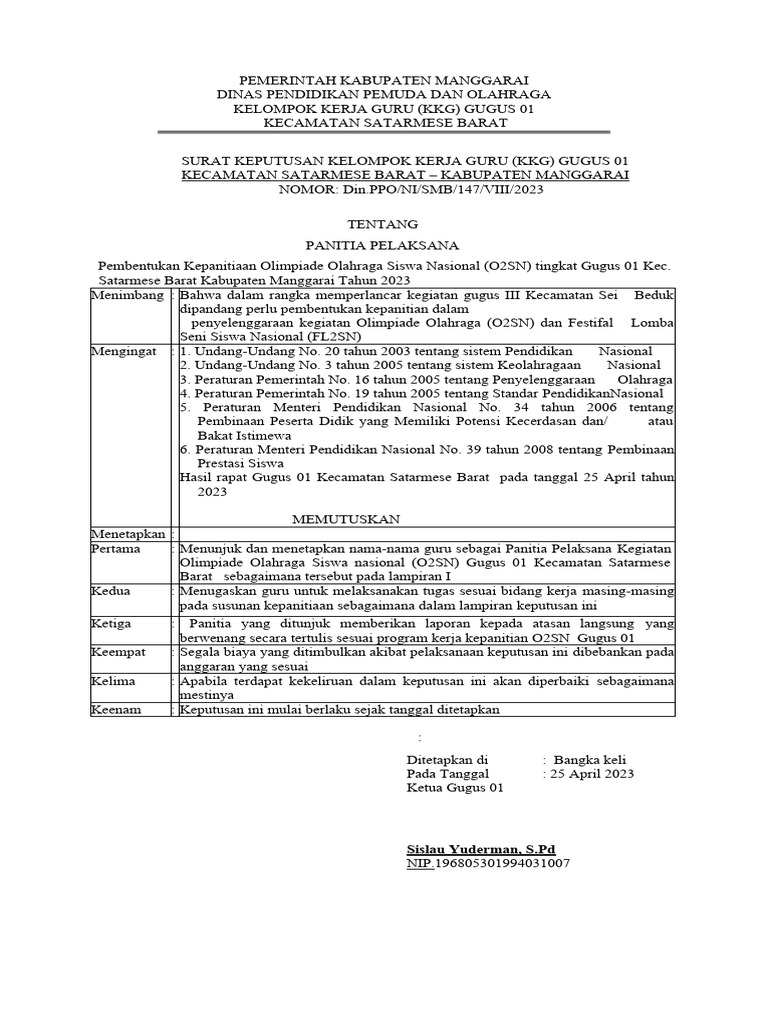 Contoh SK O2SN | PDF