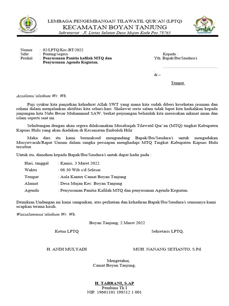 Undangan Rapat MTQ | PDF