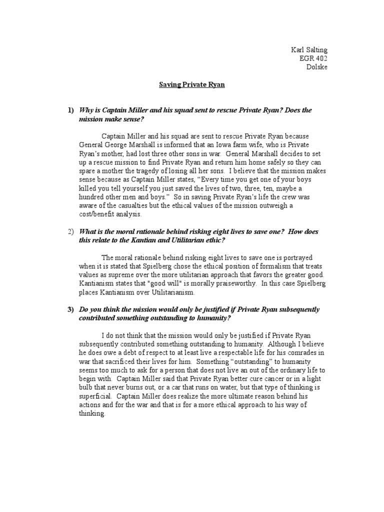 Saving Private Ryan | PDF | Utilitarianism | Philosophical Theories