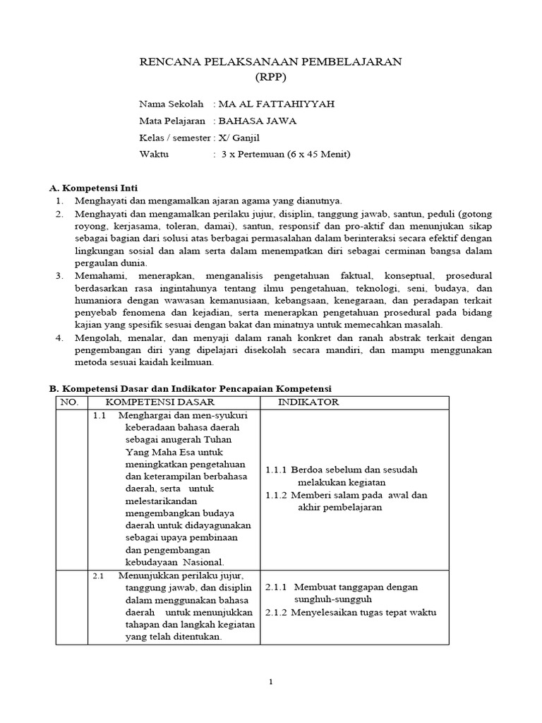 RPP KD 1 Kls X | PDF