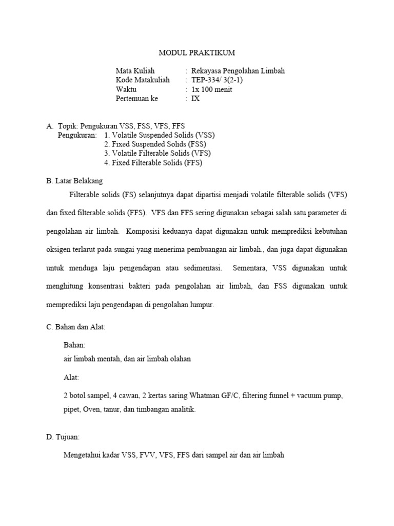 PRAKTIKUM 5 Pengukuran VSS, FSS, VFS, FFS | PDF