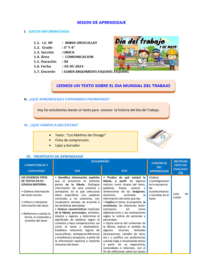 02-05 Sesion Com. Leemos Un Texto Sobre El Dia Mundial Del Trabajo ...