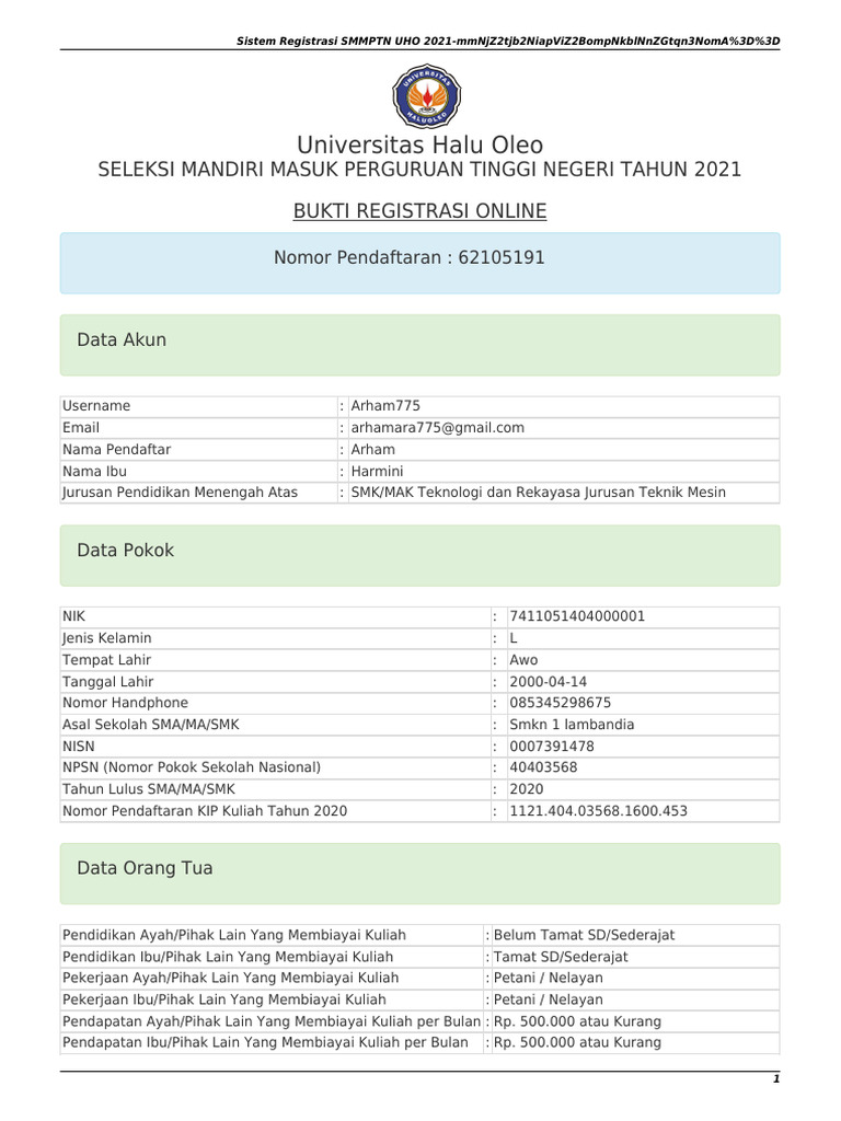 SMMPTN Uho 2021 Arham | PDF