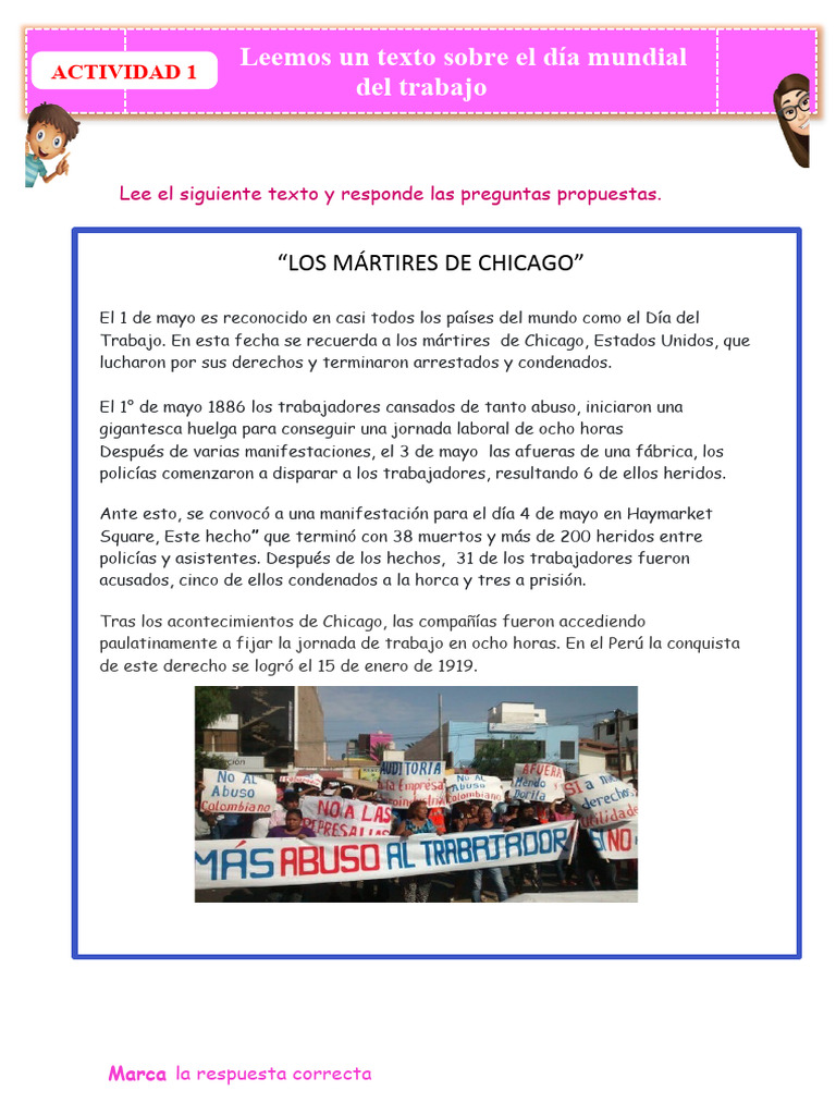02-05 Ficha Com. Leemos Un Texto Sobre El Dia Mundial Del Trabajo | PDF ...