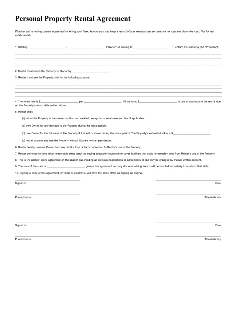 Personal Property Rental Agreement | PDF
