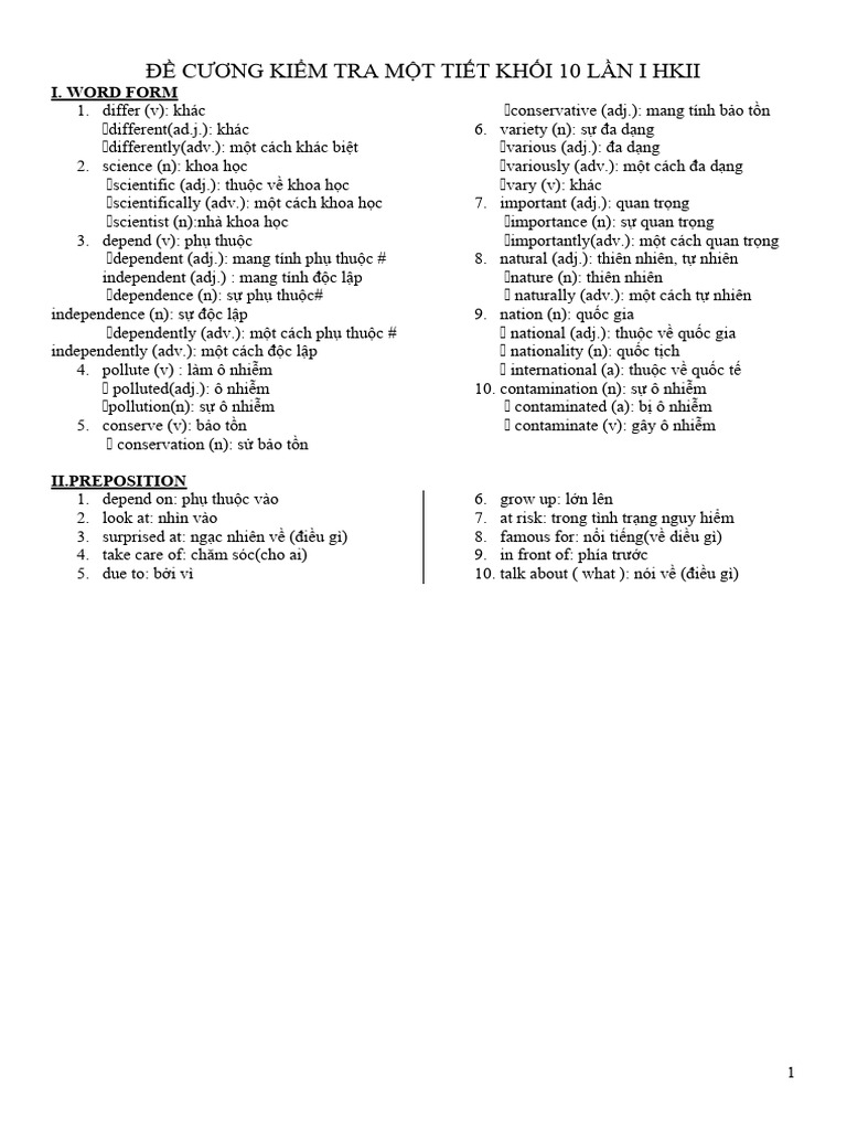 De Cuong Kiem Tra 1 Tiet-1-Hk2-07-08 | PDF