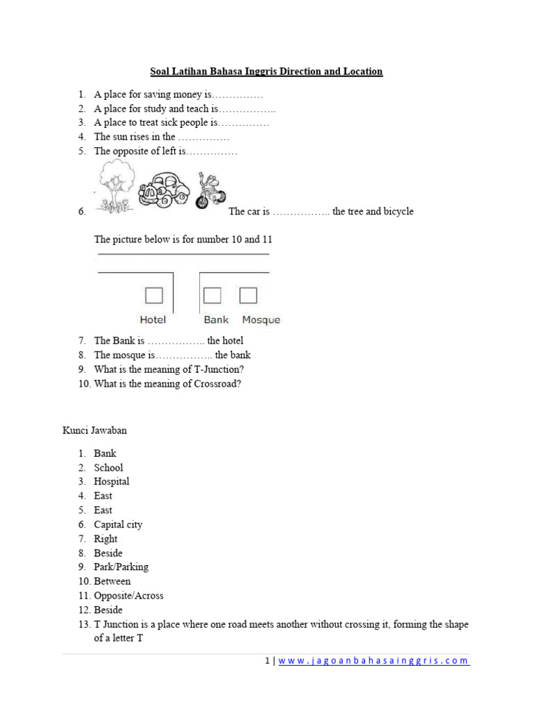Soal Latihan Bahasa Inggris Direction and Location | PDF