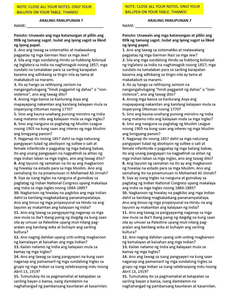 Araling Panlipunan 7 | PDF