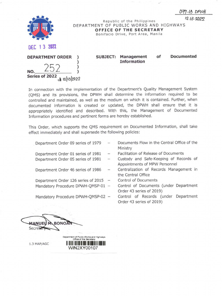 Do - 252 - s2022 (Management of Documented Information) | PDF
